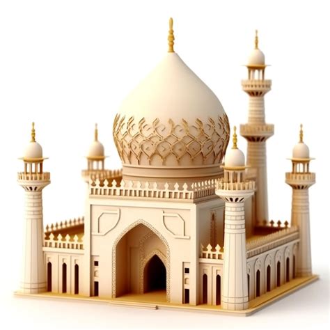 Premium Ai Image Mini Mosque 3d Rendering Minimalist Background Miniature Mosque And Ornate