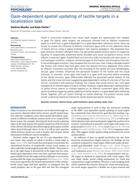Pdf Gaze Dependent Spatial Updating Of Tactile Targets In A