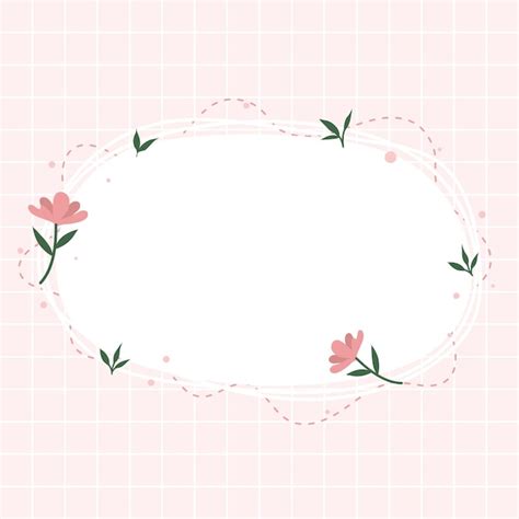Premium Vector Cute Kawaii Floral Frame With Pastel Grid Background