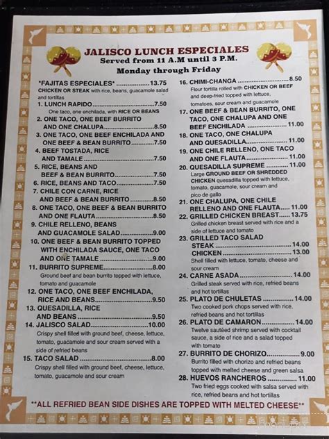 Menu Of Jalisco Mexican Restaurante In Brewton Al 36426
