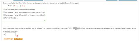 Solved Determine Whether The Mean Value Theorem Can Be Chegg