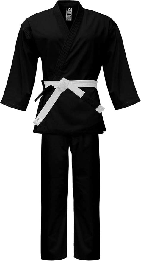 Black Martial Arts Uniform Karate Gi With White Belt Lightweight