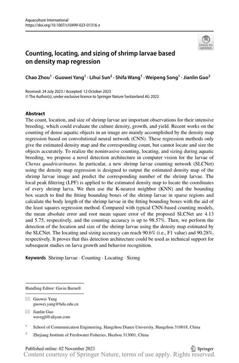 Counting Locating And Sizing Of Shrimp Larvae Based On Density Map