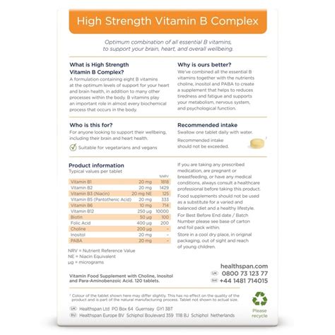 Buy Healthspan High Strength Vitamin B Complex 120 Tablets