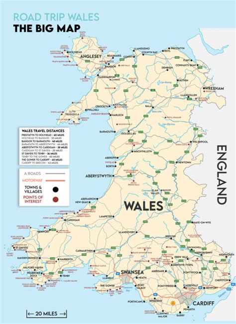 Road Trip Wales Map Wales Road Map A2 Foldable Splash Proof