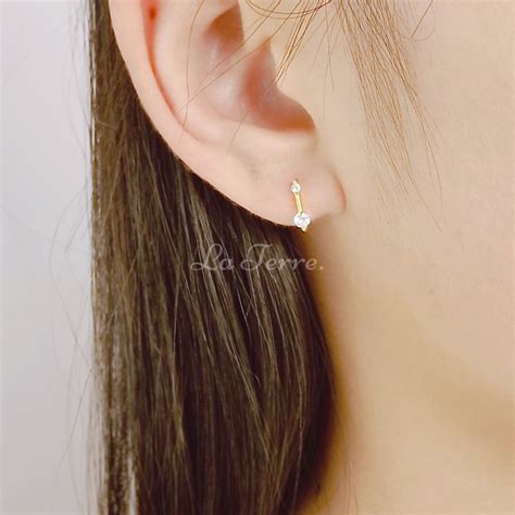 Silver925 ジルコニア 2粒 ミニフープピアス こぶり 可愛い アレルギー対応 ピアス（フープ） La Terre 通販