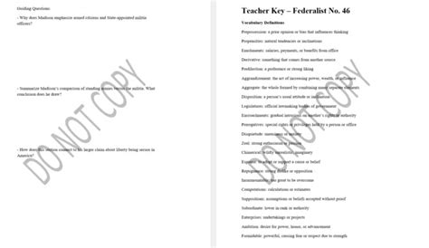 Federalist No 46 Primary Source Analysis With Vocabulary And Teacher Guide