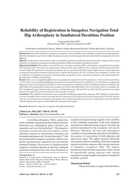 Pdf Reliability Of Registration In Imageless Navigation Total Hip