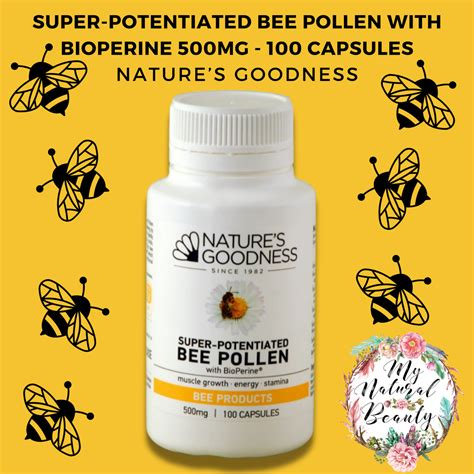 Super Potentiated Bee Pollen 500mg 100 Capsules Natures Goodness