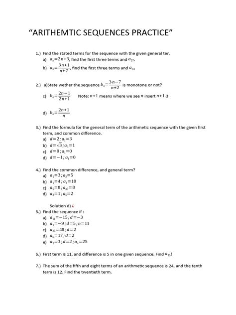 Lesson 3 Arithemtic Sequences Practice Pdf Mathematics