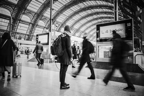 Free Photo Time Lapse Grayscale Photograph Of People Pass Through Inside Transportation