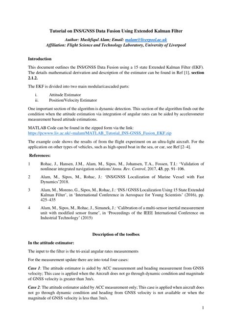 Pdf Tutorial On Insgnss Data Fusion Using Extended Kalman Filter