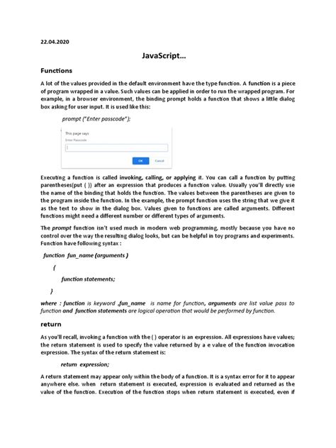 Functions Javascript Pdf Document Object Model Control Flow
