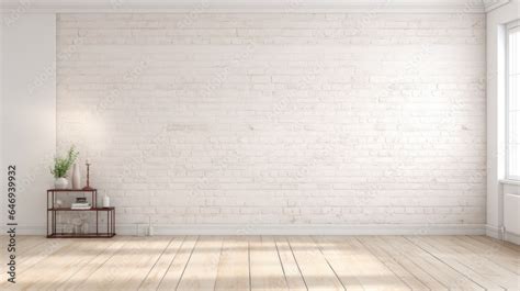 Photorealistic An Interior With A White Brick Wall Useful For Photo