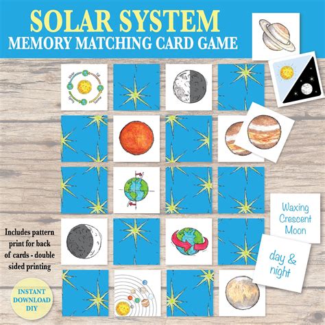 Printable Solar System Concentration Memory Match Card Game Earth
