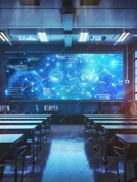Modern Classroom With Futuristic Data Visualization On Screen A Modern