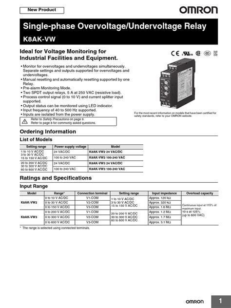 Single Phase Overvoltageundervoltage Relay K8ak Vw Pdf Power