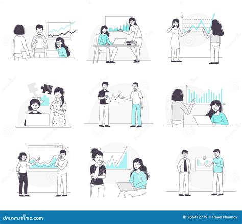 Business People Character Presenting Graph Working With Data Vector Set