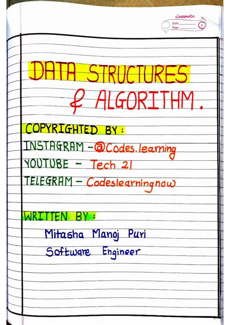 Data Structures And Algorithms Notes Ds101 Studocu