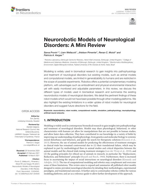 PDF Neurorobotic Models Of Neurological Disorders A Mini Review