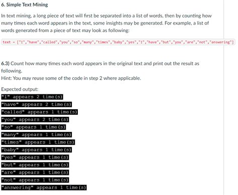 Solved 6 Simple Text Mining In Text Mining A Long Piece Of Chegg Com