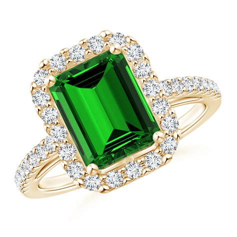 Lab Grown Emerald Cut Emerald Halo Ring
