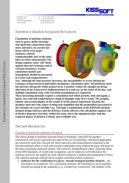Systematic Gearbox Sizing And Verification The Task Kisssoft Ag
