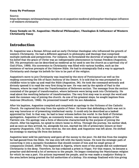 Essay Sample On St Augustine Medieval Philosopher Theologian And Influencer Of Western