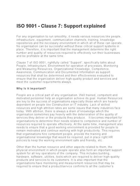 Iso 9001 Clause 7 Support Explained Pdf Recruitment Quality Management
