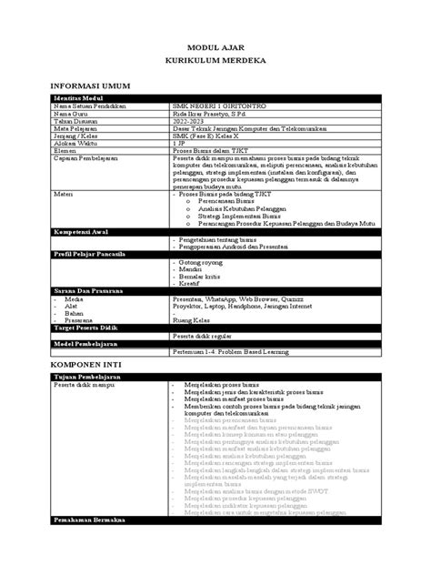 MODUL AJAR TJKT 01 - Proses Bisnis | PDF