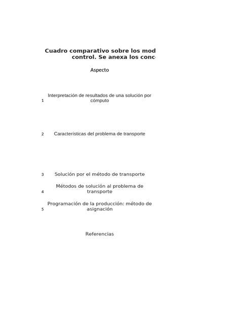 Cuadro Comparativo Modelos De Programacion Lineal Enfocados En El Transporte Pdf