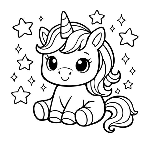 Cute Unicorn Coloring Page With Stars 76616656 Png