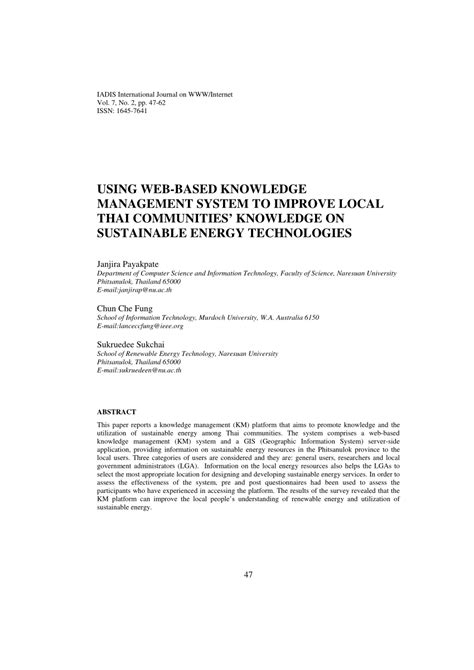 Pdf Using Web Based Knowledge Management System To Improve Local Thai Communities Knowledge