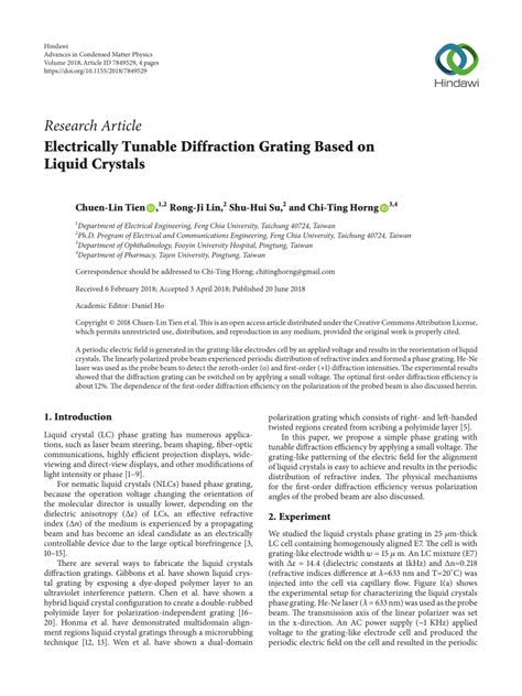 Pdf Electrically Tunable Diffraction Grating Based On Liquid Crystals