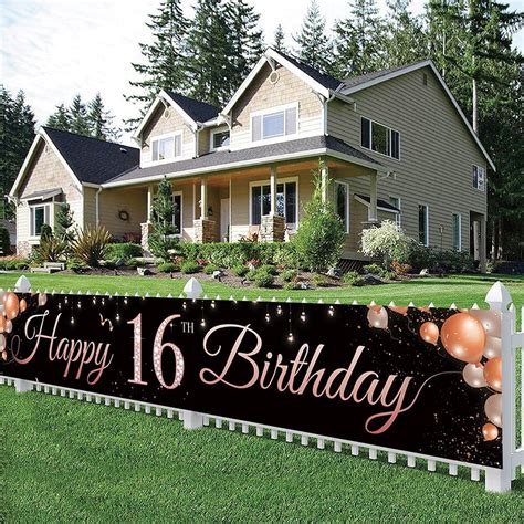 Sweet 16th Birthday Banner Decoration For Pink Rose Gold Happy Sixteen