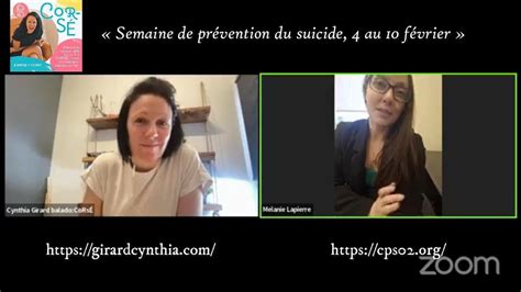 Semaine De Prévention Du Suicide 4 10 Février Avec Mélanie Lapierre
