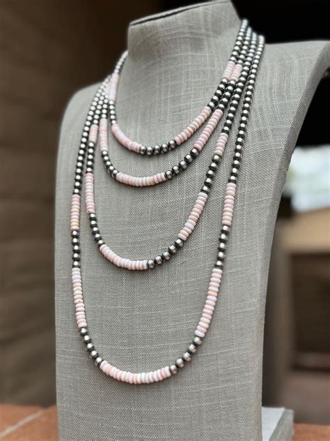 Handcrafted Sterling Silver Pearl And Queen Pink Conch Beaded Necklace 6