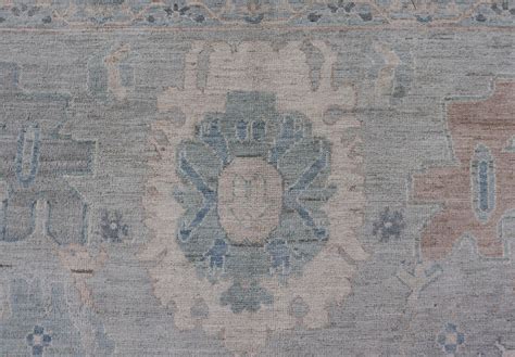 Very Large Modern Afghan Oushak With Soft Floral Motifs On Light Gray