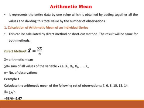 Calculation Of Arithmetic Mean Ppt