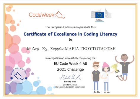 Codeweek2021 Certificate Of Excellence In Coding Literacy