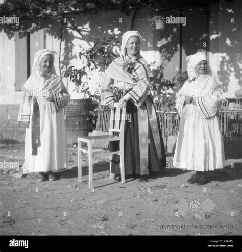 A 1949 Photograph Depicting Slovenian Girls Dressed In Traditional Folk