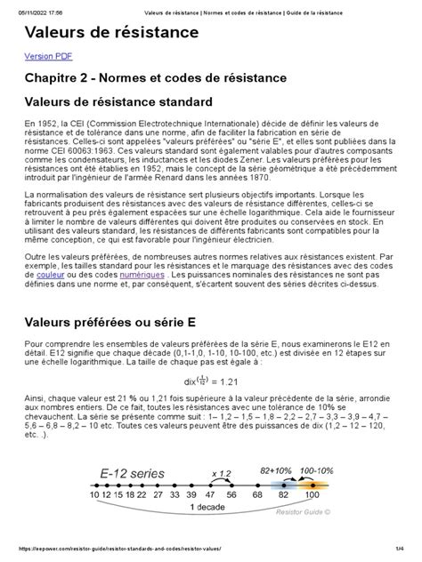 Valeurs De Résistance Normes Et Codes De Résistance Guide De La Résistance Pdf
