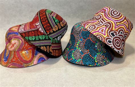 Aboriginal Print Bucket Hat Size Medium Reversible Canvas Fabric Hat