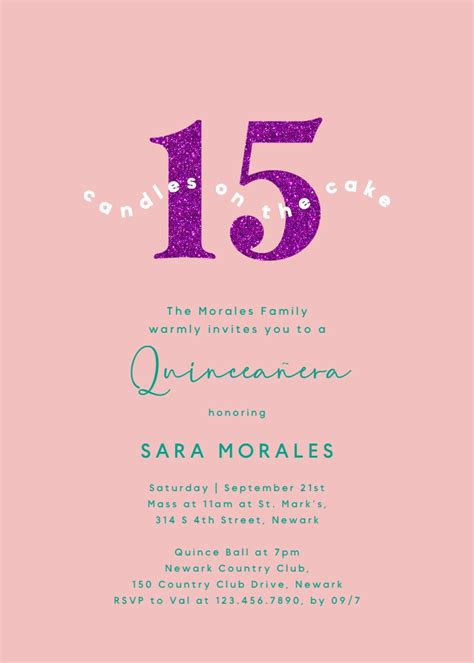 15 Candles Quinceañera Invitation Template Free Greetings Island
