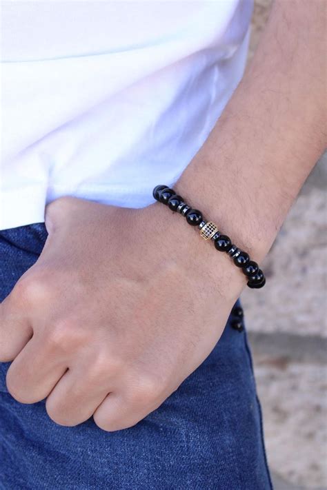 Pulsera Onix Hombre Y Rondín Pulseras Para Hombres Piedra Volcanica Pulseras Hombre