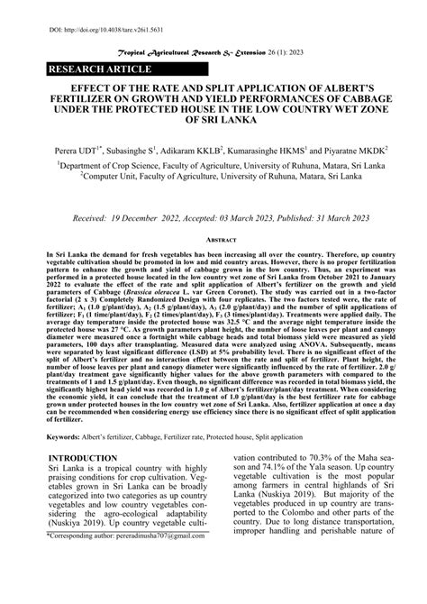 Pdf Effect Of The Rate And Split Application Of Alberts Fertilizer On Growth And Yield