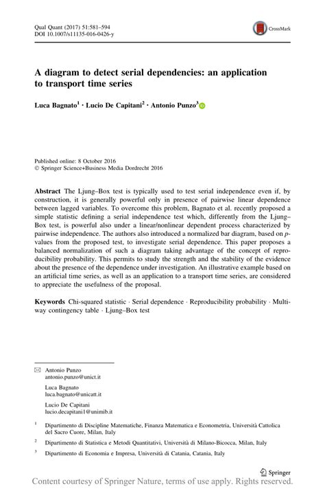 A Diagram To Detect Serial Dependencies An Application To Transport Time Series Request Pdf