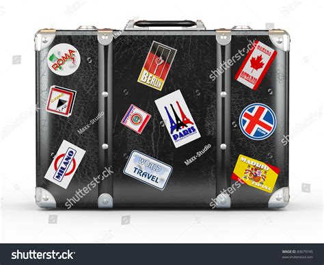 Black Leather Suitcase Travel Stickers 3d Stock Illustration 83679745
