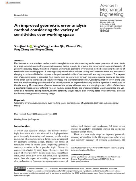 Pdf An Improved Geometric Error Analysis Method Considering The