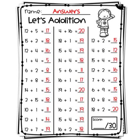 Math Facts Fluency Timed Tests Addition Fluency Within 20 Worksheets